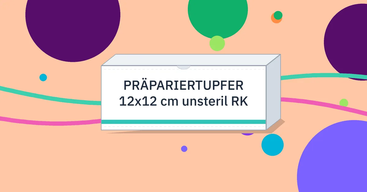 Symbolbild: Packung mit der Aufschrift PRÄPARIERTUPFER 12x12 cm unsteril RK (PZN 09474509) – Verfügbarkeit und Bezug in Apotheken in Frankfurt am Main