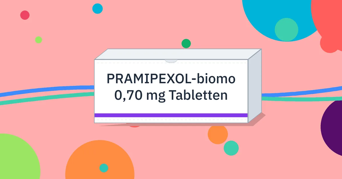 Symbolbild: Packung mit der Aufschrift PRAMIPEXOL-biomo 0,70 mg Tabletten (PZN 07519567) – Verfügbarkeit und Bezug in Apotheken in Frankfurt am Main