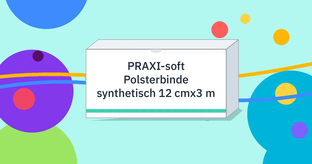 Symbolbild: Packung mit der Aufschrift PRAXI-soft Polsterbinde synthetisch 12 cmx3 m (PZN 20777742) – Verfügbarkeit und Bezug in Apotheken in Frankfurt am Main
