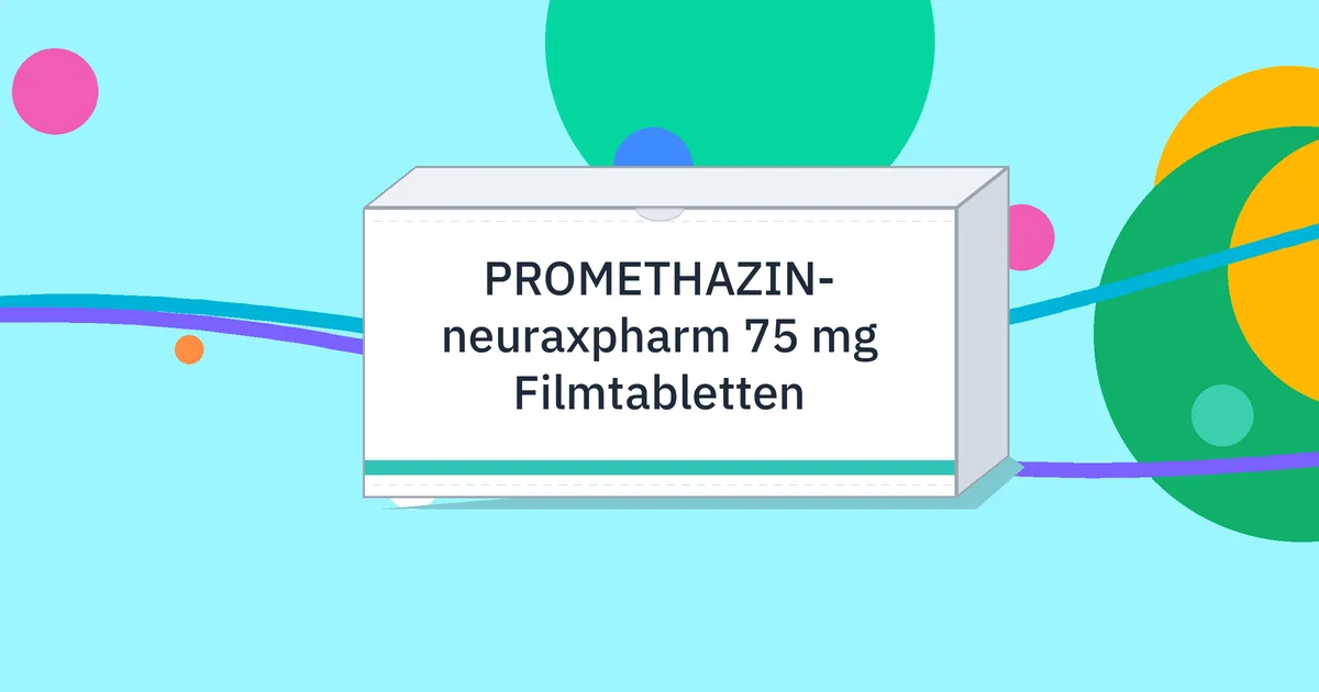 Symbolbild: Packung mit der Aufschrift PROMETHAZIN-neuraxpharm 75 mg Filmtabletten (PZN 03705623) – Verfügbarkeit und Bezug in Apotheken in Frankfurt am Main