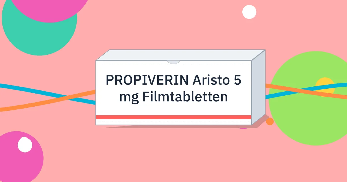 Symbolbild: Packung mit der Aufschrift PROPIVERIN Aristo 5 mg Filmtabletten (PZN 07795445) – Verfügbarkeit und Bezug in Apotheken in Frankfurt am Main