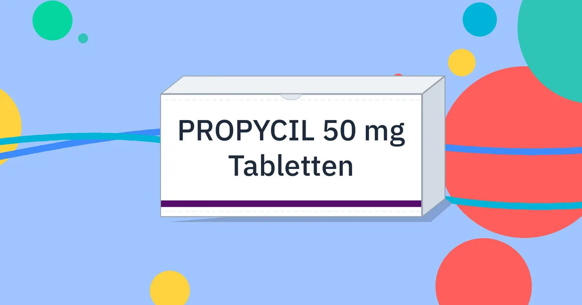 Symbolbild: Packung mit der Aufschrift PROPYCIL 50 mg Tabletten (PZN 03961993) – Verfügbarkeit und Bezug in Apotheken in Frankfurt am Main