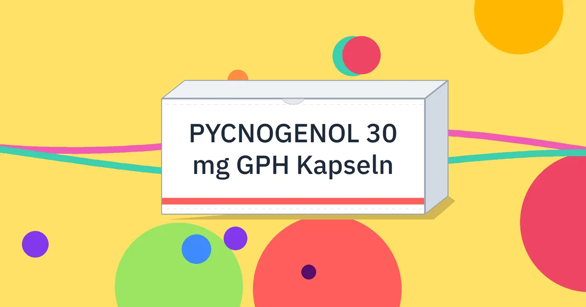 Symbolbild: Packung mit der Aufschrift PYCNOGENOL 30 mg GPH Kapseln (PZN 09188175) – Verfügbarkeit und Bezug in Apotheken in Frankfurt am Main