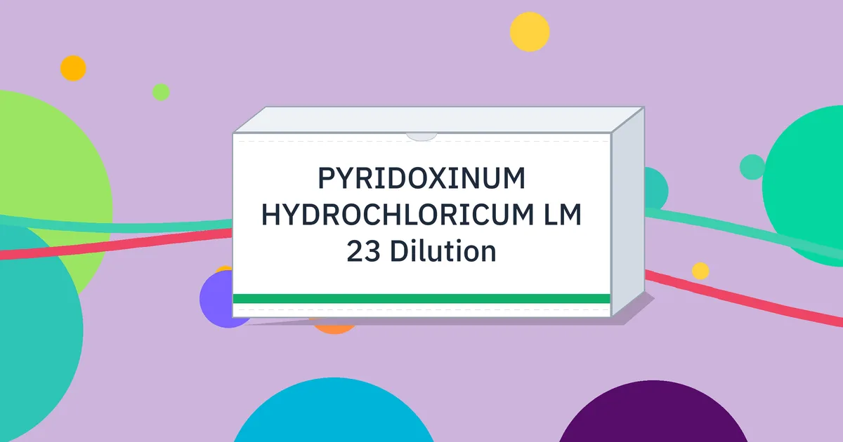 Symbolbild: Packung mit der Aufschrift PYRIDOXINUM HYDROCHLORICUM LM 23 Dilution (PZN 13672391) – Verfügbarkeit und Bezug in Apotheken in Frankfurt am Main