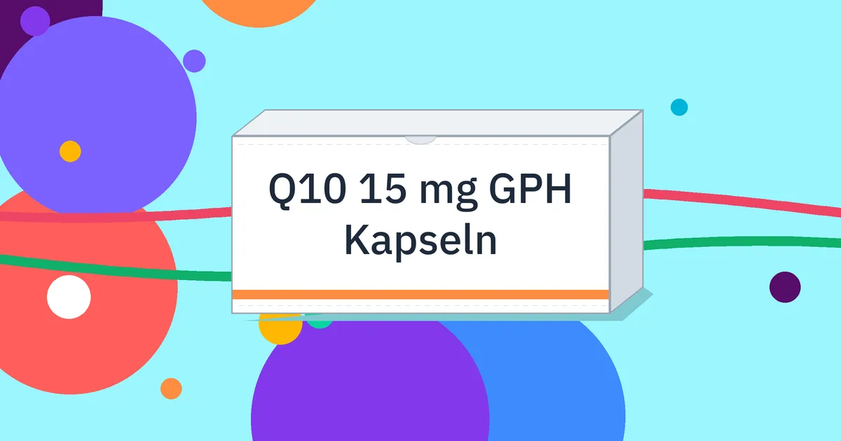 Symbolbild: Packung mit der Aufschrift Q10 15 mg GPH Kapseln (PZN 09721988) – Verfügbarkeit und Bezug in Apotheken in Frankfurt am Main