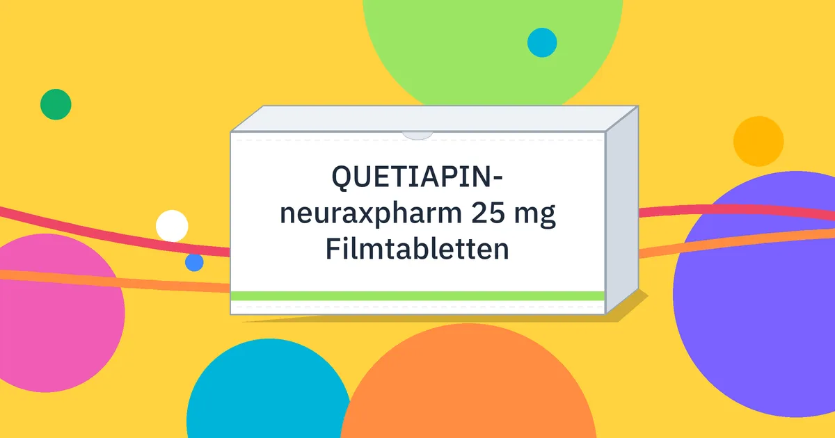Symbolbild: Packung mit der Aufschrift QUETIAPIN-neuraxpharm 25 mg Filmtabletten (PZN 09445519) – Verfügbarkeit und Bezug in Apotheken in Frankfurt am Main