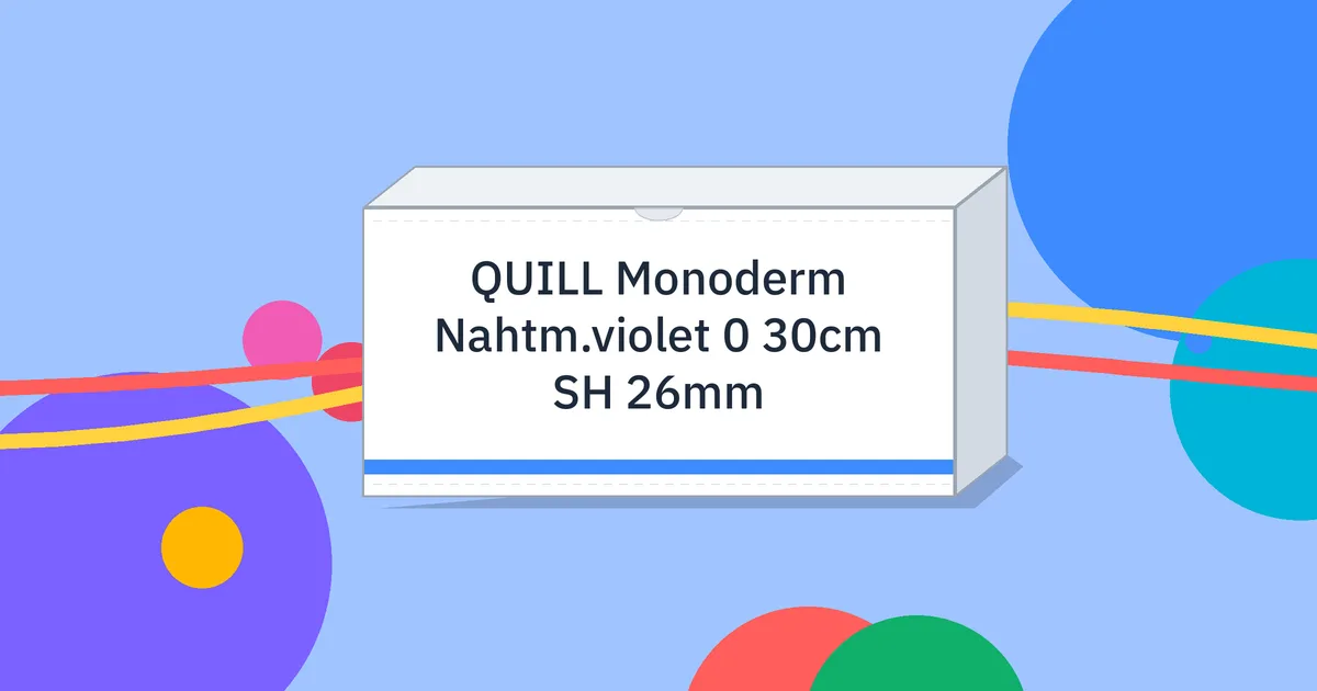 Symbolbild: Packung mit der Aufschrift QUILL Monoderm Nahtm.violet 0 30cm SH 26mm (PZN 17988180) – Verfügbarkeit und Bezug in Apotheken in Frankfurt am Main