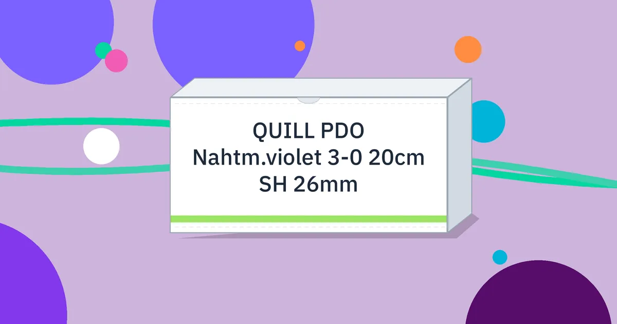 Symbolbild: Packung mit der Aufschrift QUILL PDO Nahtm.violet 3-0 20cm SH 26mm (PZN 17990515) – Verfügbarkeit und Bezug in Apotheken in Frankfurt am Main
