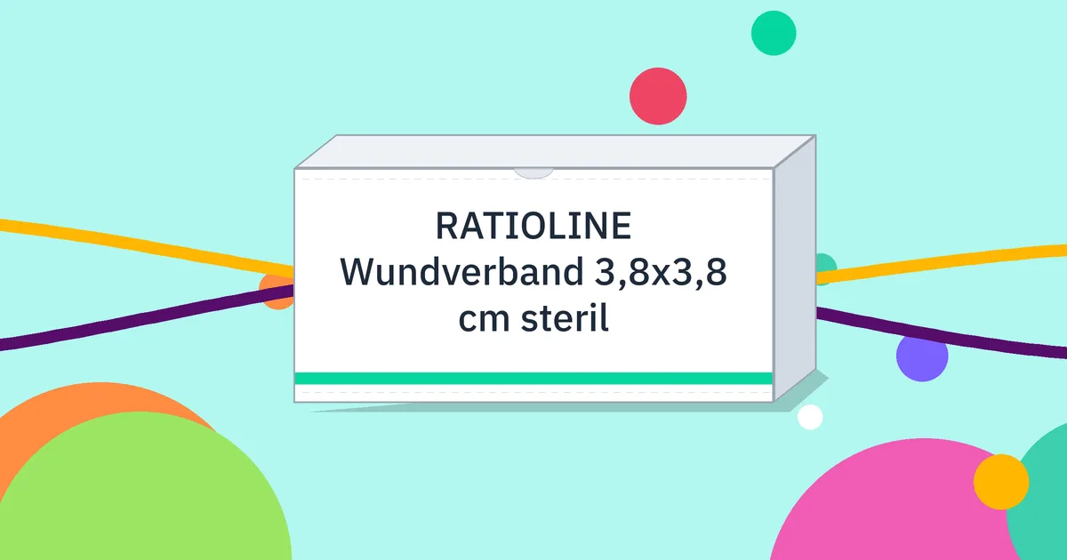 Symbolbild: Packung mit der Aufschrift RATIOLINE Wundverband 3,8x3,8 cm steril (PZN 17977420) – Verfügbarkeit und Bezug in Apotheken in Frankfurt am Main