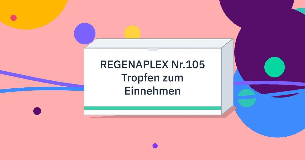 Symbolbild: Packung mit der Aufschrift REGENAPLEX Nr.105 Tropfen zum Einnehmen (PZN 02643601) – Verfügbarkeit und Bezug in Apotheken in Frankfurt am Main