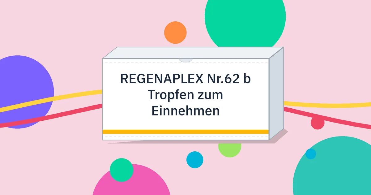 Symbolbild: Packung mit der Aufschrift REGENAPLEX Nr.62 b Tropfen zum Einnehmen (PZN 02643104) – Verfügbarkeit und Bezug in Apotheken in Frankfurt am Main