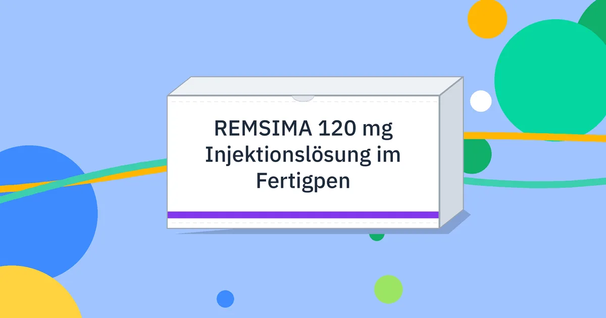 Symbolbild: Packung mit der Aufschrift REMSIMA 120 mg Injektionslösung im Fertigpen (PZN 18675744) – Verfügbarkeit und Bezug in Apotheken in Frankfurt am Main