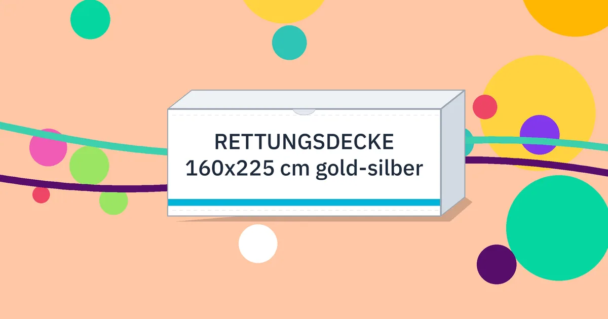 Symbolbild: Packung mit der Aufschrift RETTUNGSDECKE 160x225 cm gold-silber (PZN 02446906) – Verfügbarkeit und Bezug in Apotheken in Frankfurt am Main