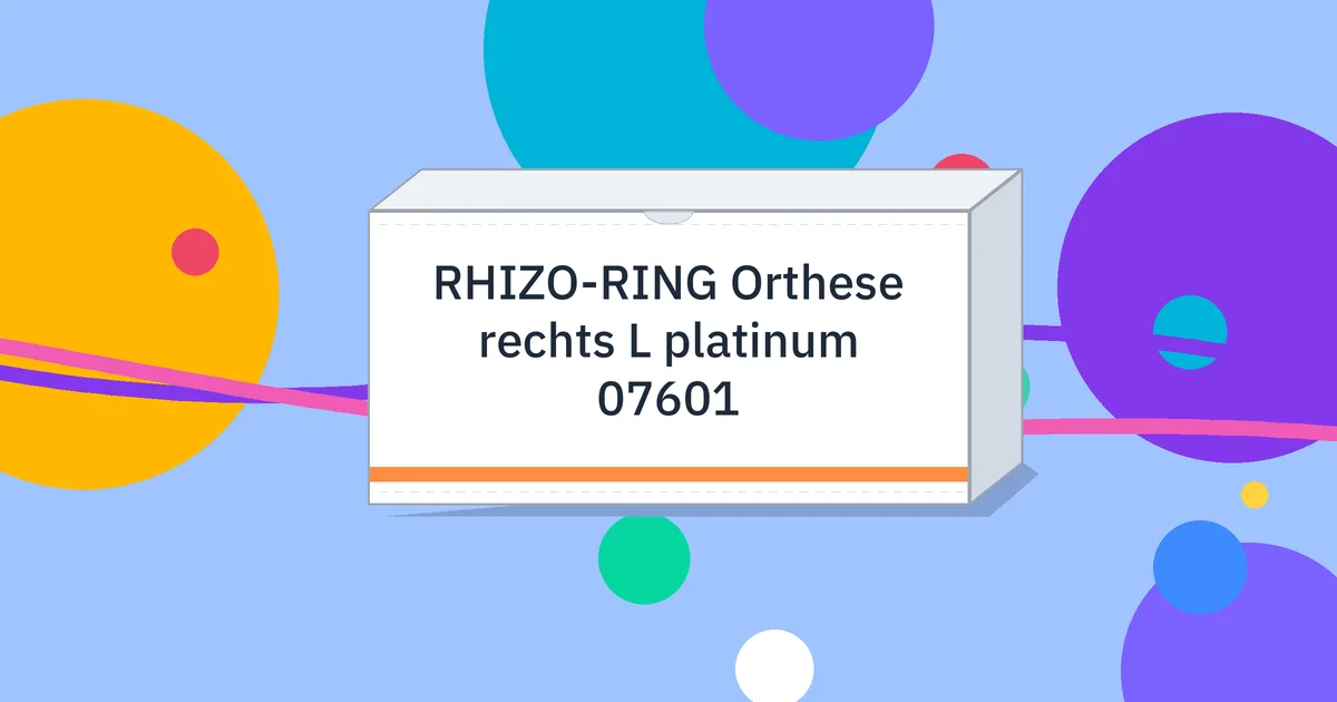 Symbolbild: Packung mit der Aufschrift RHIZO-RING Orthese rechts L platinum 07601 (PZN 08929037) – Verfügbarkeit und Bezug in Apotheken in Frankfurt am Main