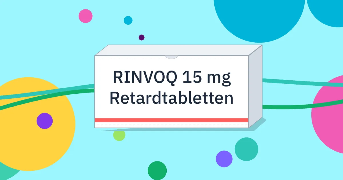 Symbolbild: Packung mit der Aufschrift RINVOQ 15 mg Retardtabletten (PZN 20214134) – Verfügbarkeit und Bezug in Apotheken in Frankfurt am Main