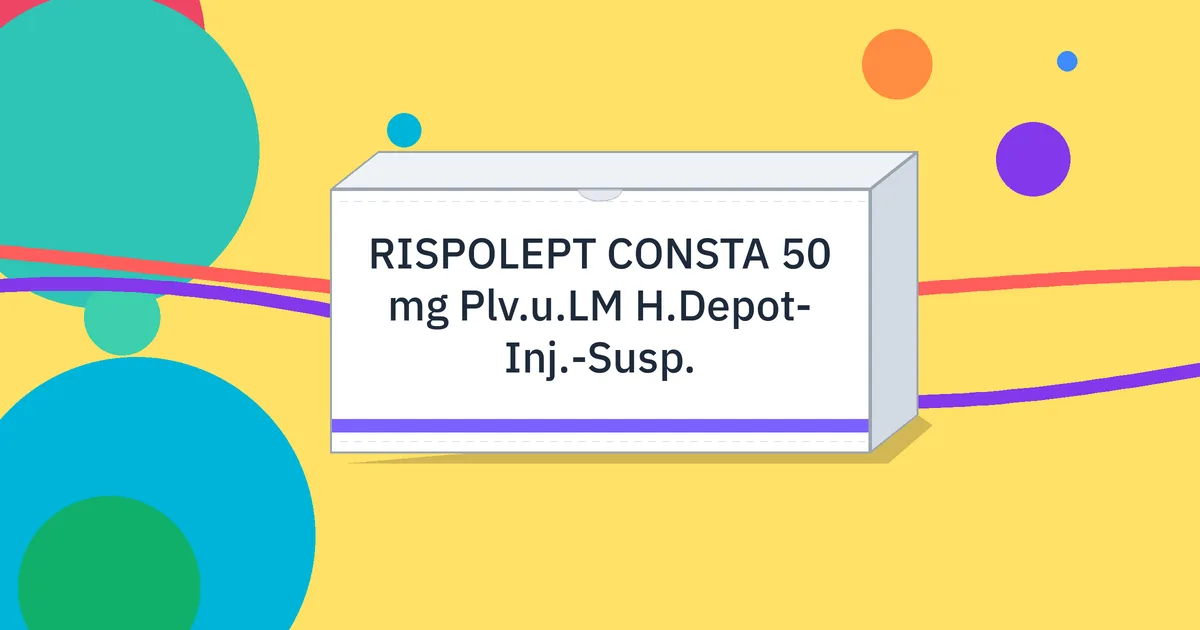 Symbolbild: Packung mit der Aufschrift RISPOLEPT CONSTA 50 mg Plv.u.LM H.Depot-Inj.-Susp. (PZN 16582599) – Verfügbarkeit und Bezug in Apotheken in Frankfurt am Main