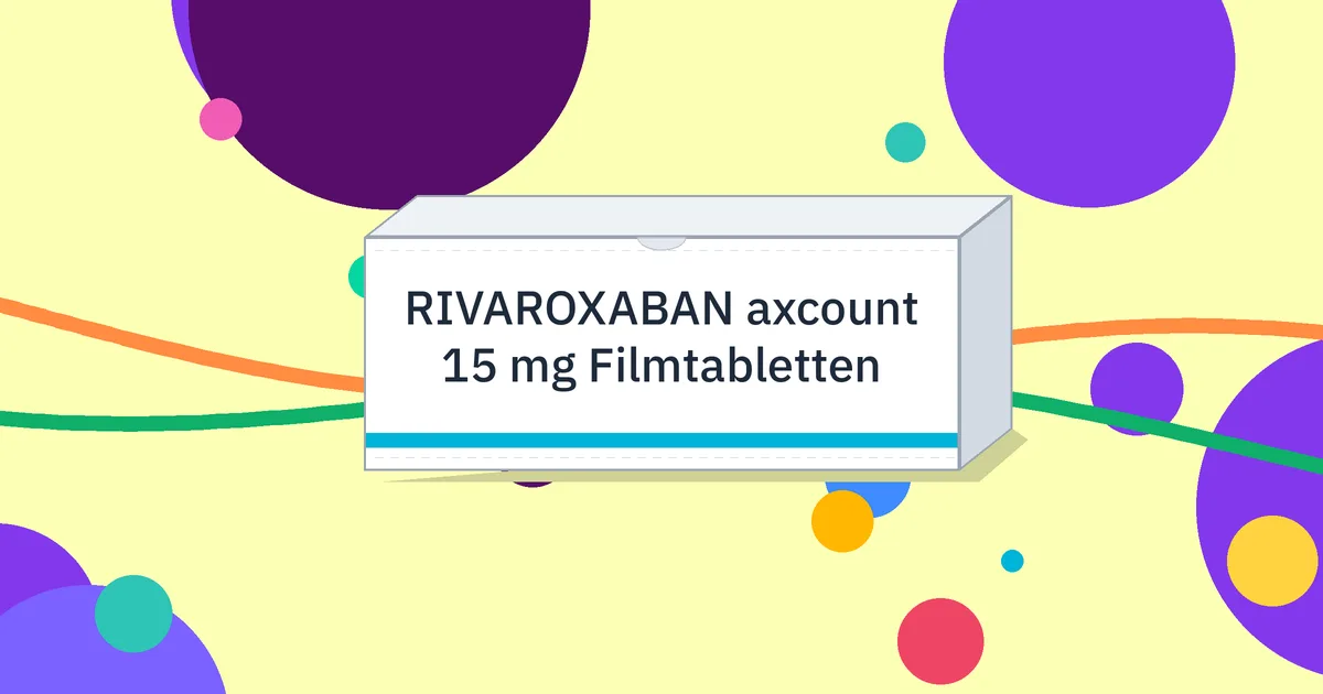 Symbolbild: Packung mit der Aufschrift RIVAROXABAN axcount 15 mg Filmtabletten (PZN 20081532) – Verfügbarkeit und Bezug in Apotheken in Frankfurt am Main