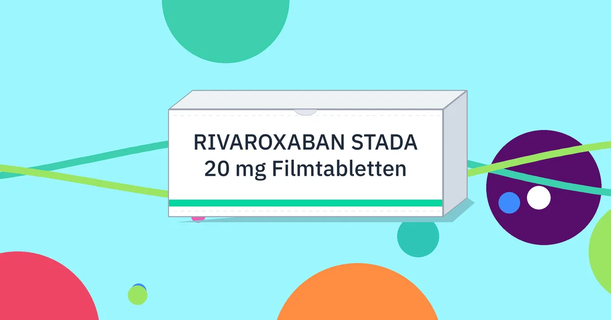 Symbolbild: Packung mit der Aufschrift RIVAROXABAN STADA 20 mg Filmtabletten (PZN 18358848) – Verfügbarkeit und Bezug in Apotheken in Frankfurt am Main
