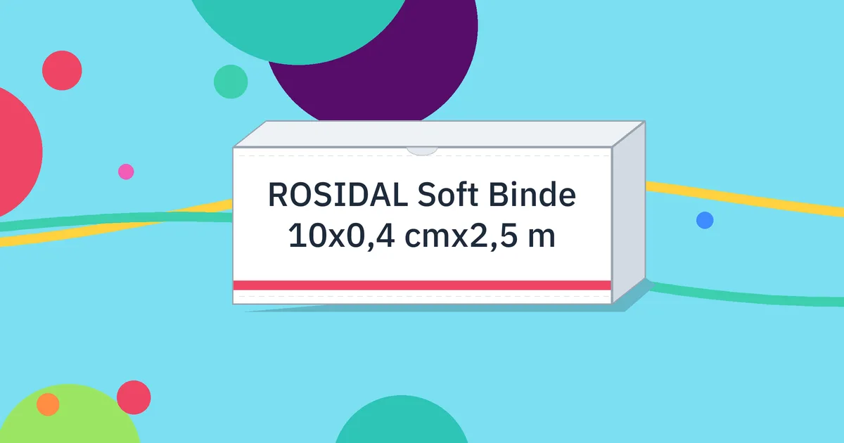 Symbolbild: Packung mit der Aufschrift ROSIDAL Soft Binde 10x0,4 cmx2,5 m (PZN 09630984) – Verfügbarkeit und Bezug in Apotheken in Frankfurt am Main