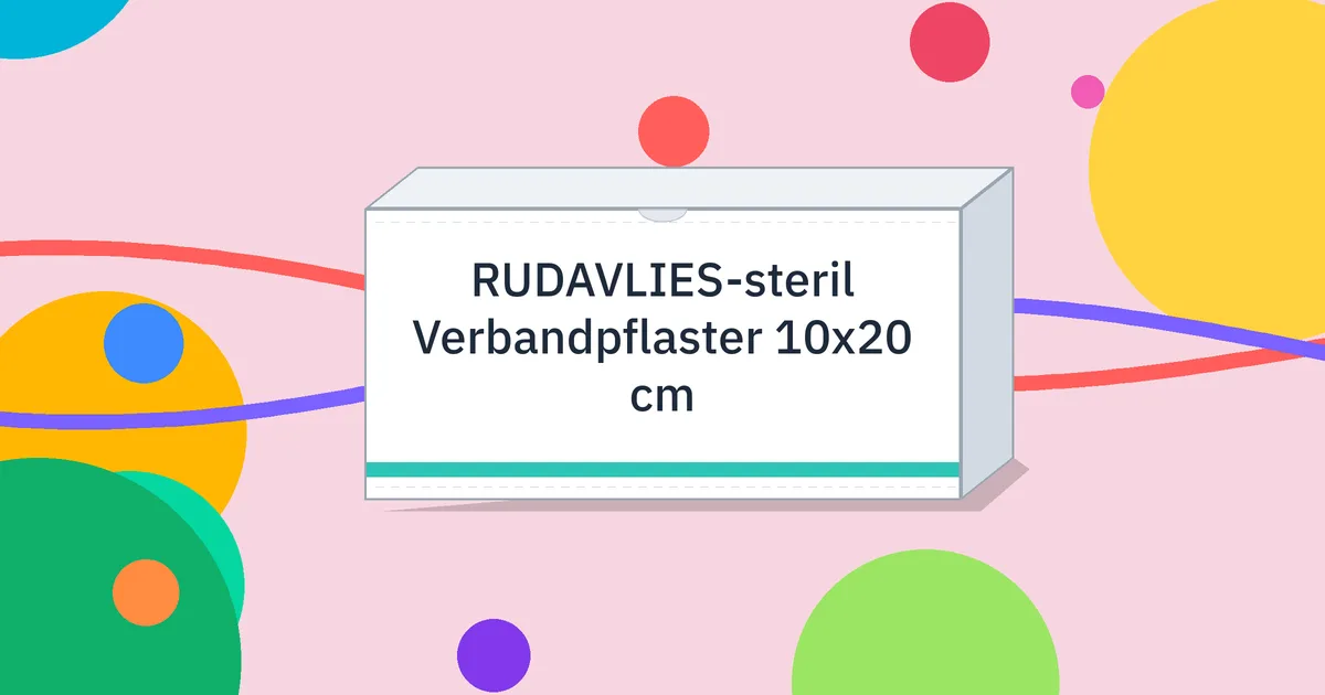 Symbolbild: Packung mit der Aufschrift RUDAVLIES-steril Verbandpflaster 10x20 cm (PZN 07092703) – Verfügbarkeit und Bezug in Apotheken in Frankfurt am Main