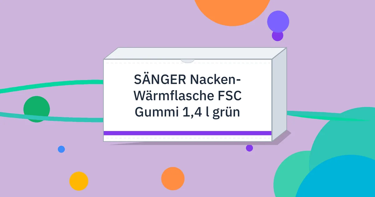 Symbolbild: Packung mit der Aufschrift SÄNGER Nacken-Wärmflasche FSC Gummi 1,4 l grün (PZN 18793320) – Verfügbarkeit und Bezug in Apotheken in Frankfurt am Main