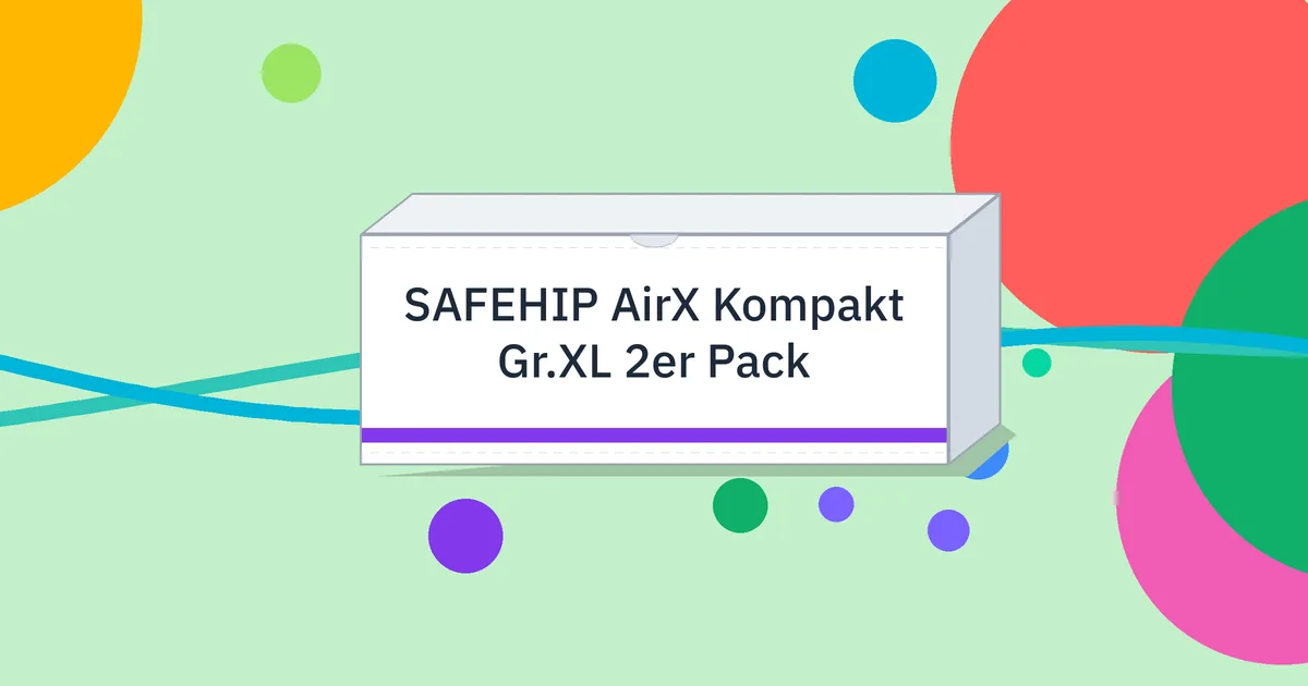 Symbolbild: Packung mit der Aufschrift SAFEHIP AirX Kompakt Gr.XL 2er Pack (PZN 09931177) – Verfügbarkeit und Bezug in Apotheken in Frankfurt am Main