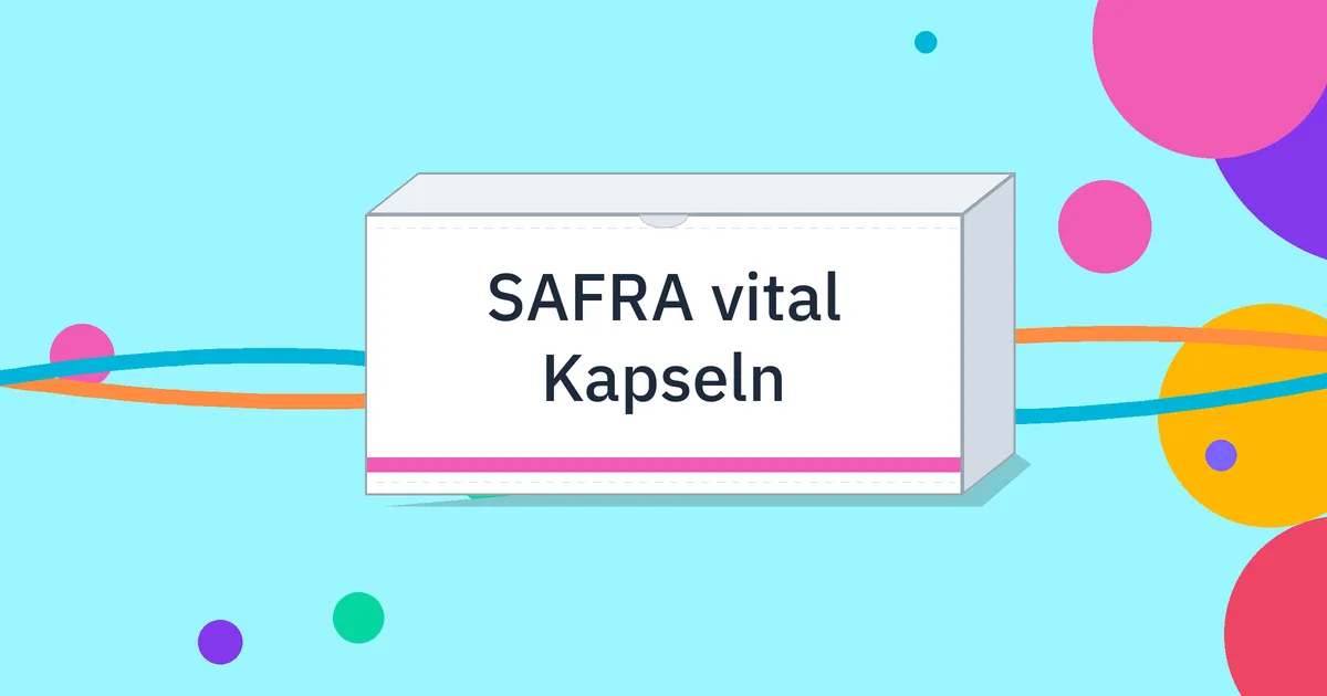 Symbolbild: Packung mit der Aufschrift SAFRA vital Kapseln (PZN 19266864) – Verfügbarkeit und Bezug in Apotheken in Frankfurt am Main