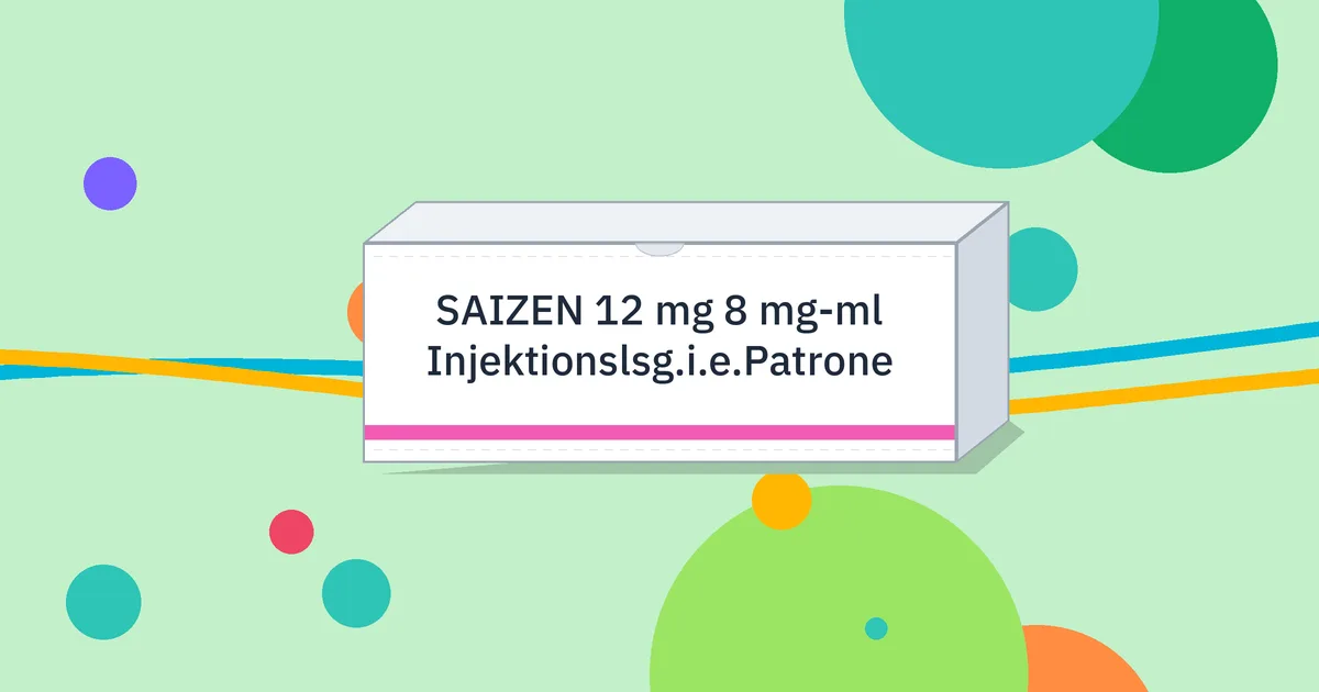 Symbolbild: Packung mit der Aufschrift SAIZEN 12 mg 8 mg-ml Injektionslsg.i.e.Patrone (PZN 18129993) – Verfügbarkeit und Bezug in Apotheken in Frankfurt am Main