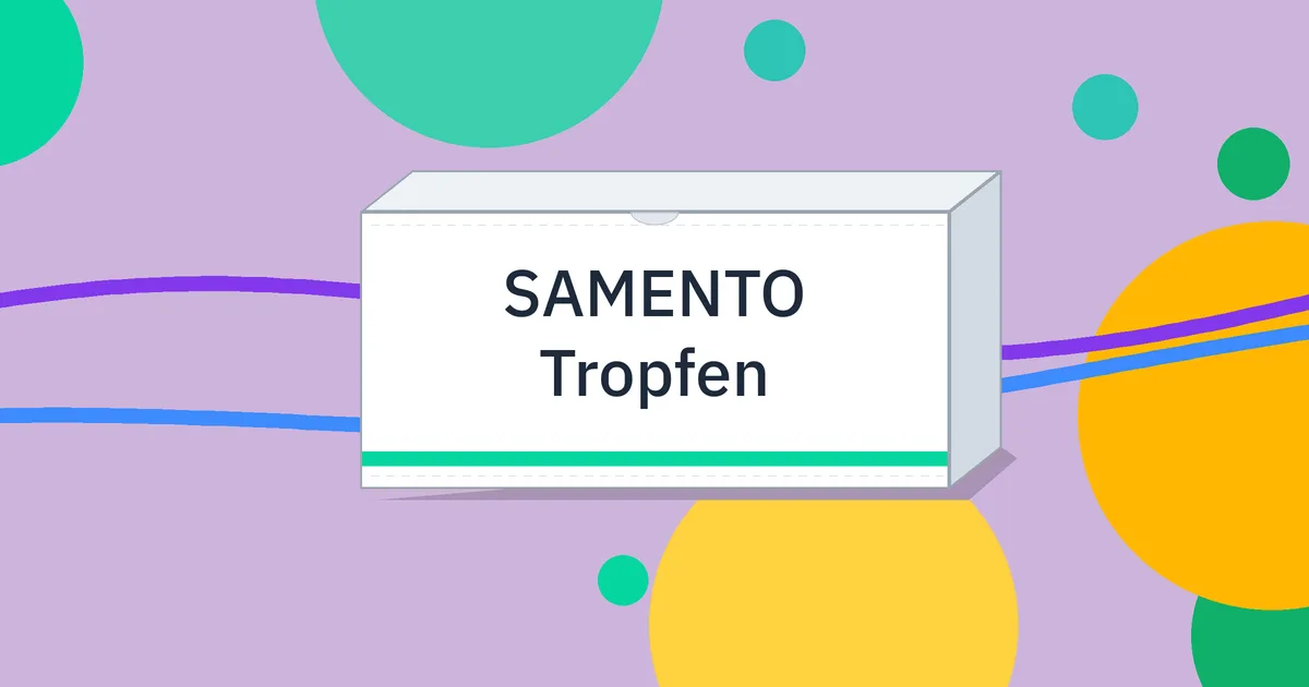 Symbolbild: Packung mit der Aufschrift SAMENTO Tropfen (PZN 19815727) – Verfügbarkeit und Bezug in Apotheken in Frankfurt am Main