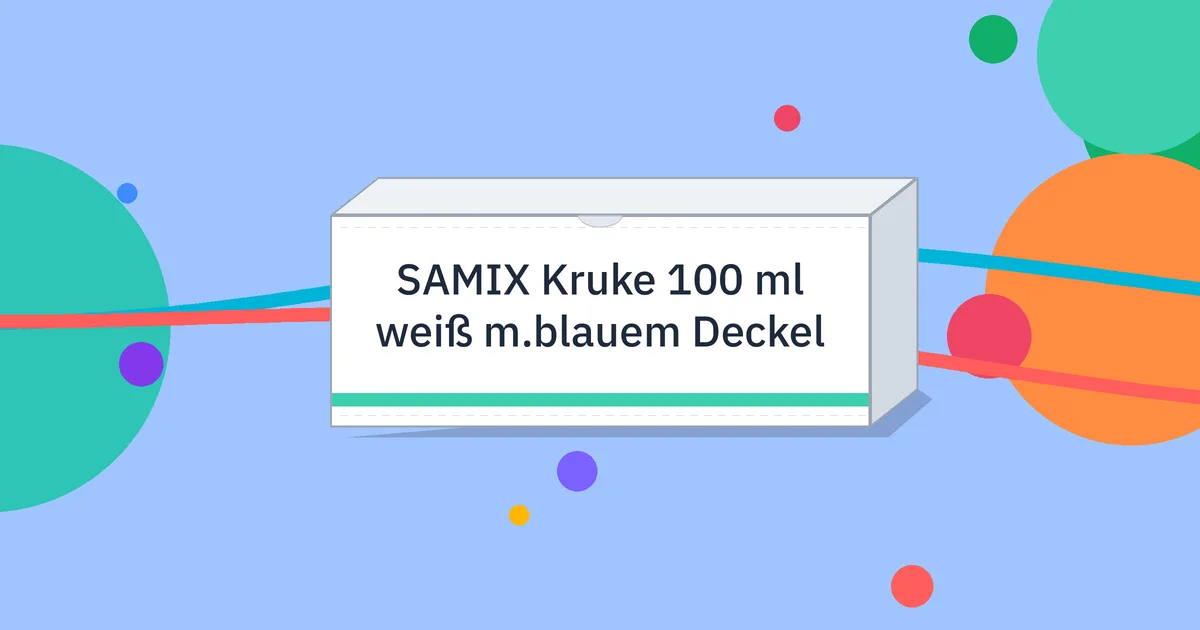 Symbolbild: Packung mit der Aufschrift SAMIX Kruke 100 ml weiß m.blauem Deckel (PZN 11480718) – Verfügbarkeit und Bezug in Apotheken in Frankfurt am Main