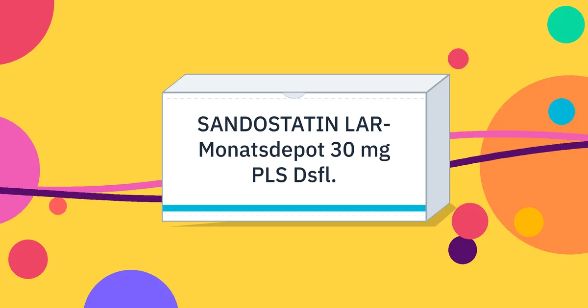 Symbolbild: Packung mit der Aufschrift SANDOSTATIN LAR-Monatsdepot 30 mg PLS Dsfl. (PZN 17669084) – Verfügbarkeit und Bezug in Apotheken in Frankfurt am Main