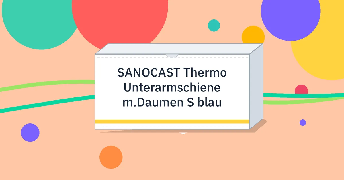 Symbolbild: Packung mit der Aufschrift SANOCAST Thermo Unterarmschiene m.Daumen S blau (PZN 15260770) – Verfügbarkeit und Bezug in Apotheken in Frankfurt am Main