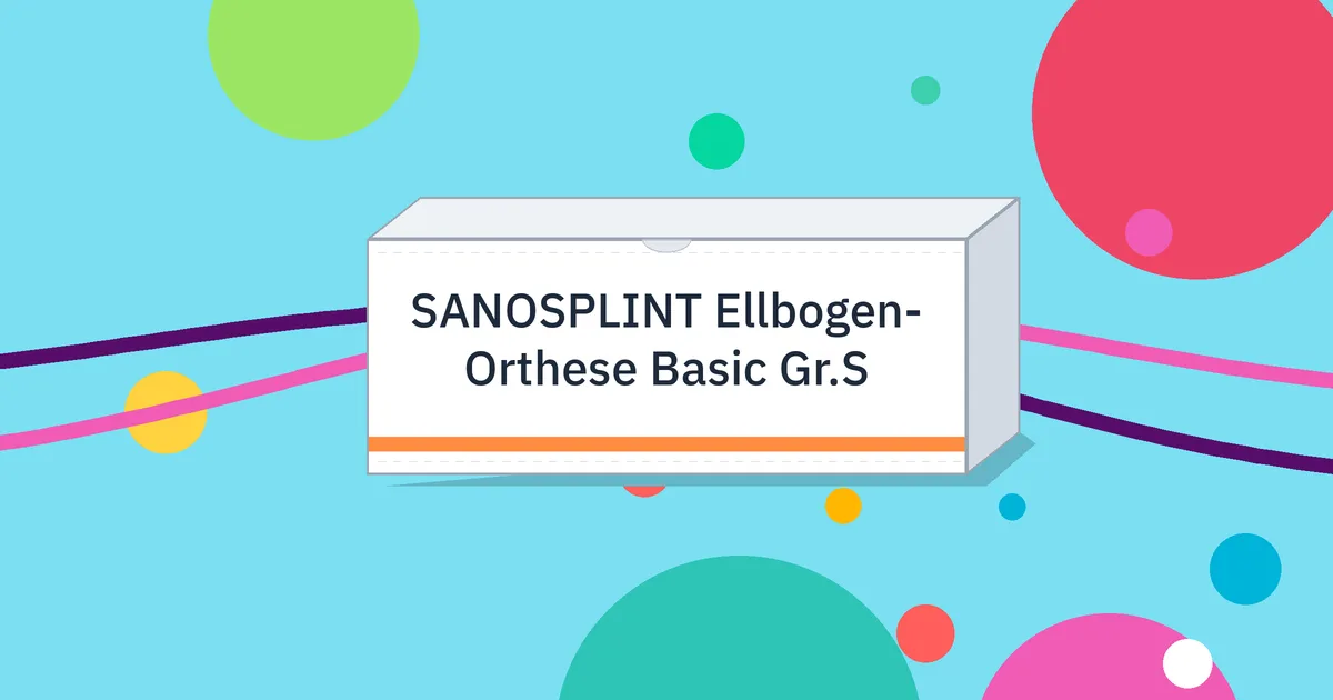 Symbolbild: Packung mit der Aufschrift SANOSPLINT Ellbogen-Orthese Basic Gr.S (PZN 11281545) – Verfügbarkeit und Bezug in Apotheken in Frankfurt am Main