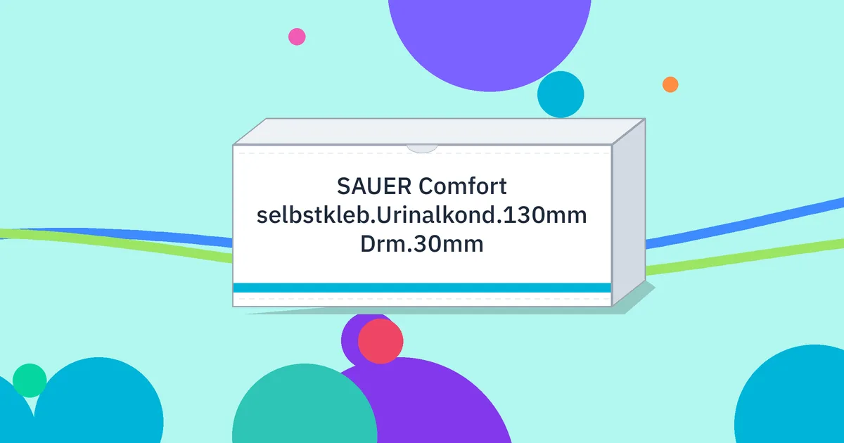 Symbolbild: Packung mit der Aufschrift SAUER Comfort selbstkleb.Urinalkond.130mm Drm.30mm (PZN 00464231) – Verfügbarkeit und Bezug in Apotheken in Frankfurt am Main