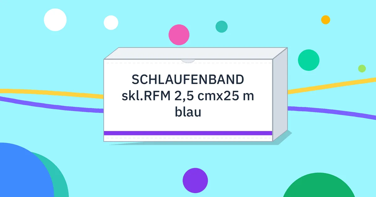 Symbolbild: Packung mit der Aufschrift SCHLAUFENBAND skl.RFM 2,5 cmx25 m blau (PZN 06490152) – Verfügbarkeit und Bezug in Apotheken in Frankfurt am Main