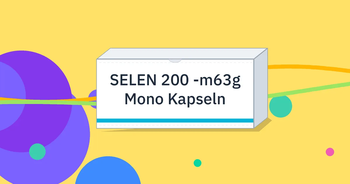 Symbolbild: Packung mit der Aufschrift SELEN 200 -m63g Mono Kapseln (PZN 10523934) – Verfügbarkeit und Bezug in Apotheken in Frankfurt am Main