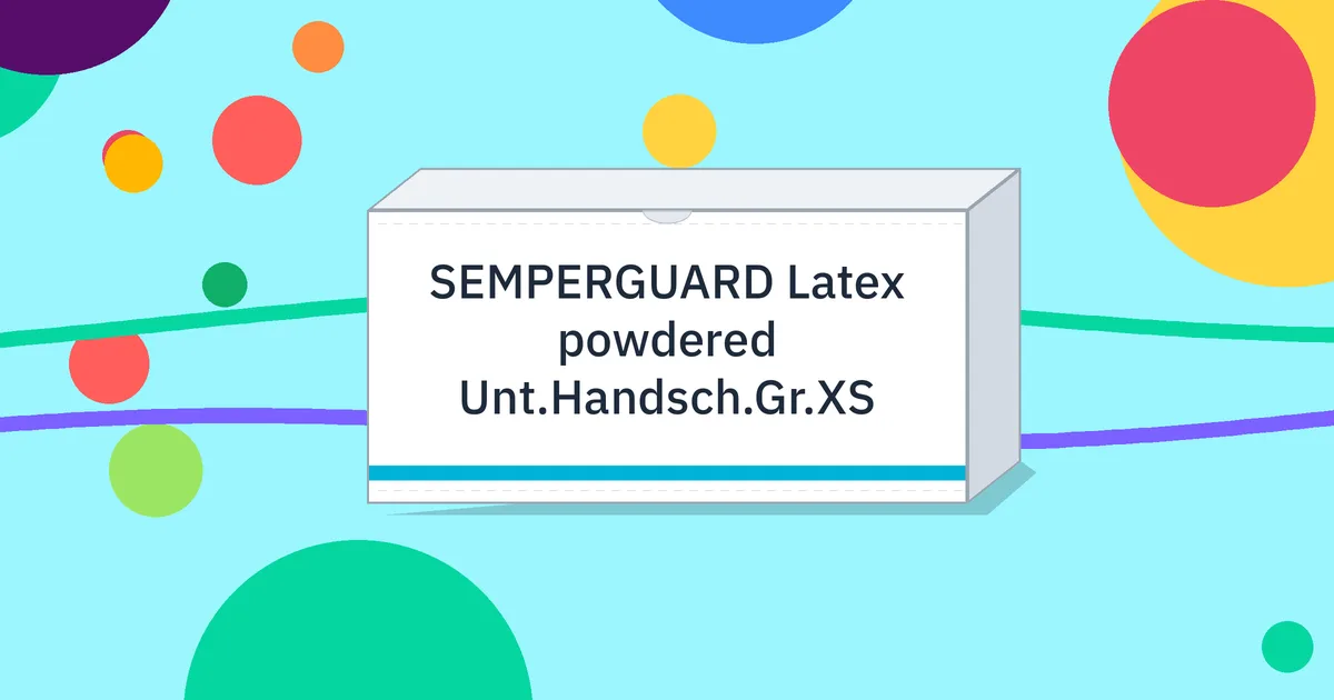 Symbolbild: Packung mit der Aufschrift SEMPERGUARD Latex powdered Unt.Handsch.Gr.XS (PZN 12365362) – Verfügbarkeit und Bezug in Apotheken in Frankfurt am Main