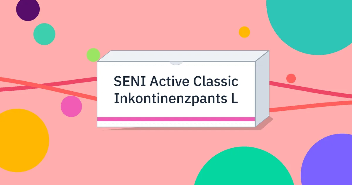 Symbolbild: Packung mit der Aufschrift SENI Active Classic Inkontinenzpants L (PZN 13830766) – Verfügbarkeit und Bezug in Apotheken in Frankfurt am Main