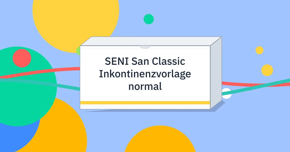 Symbolbild: Packung mit der Aufschrift SENI San Classic Inkontinenzvorlage normal (PZN 18012268) – Verfügbarkeit und Bezug in Apotheken in Frankfurt am Main