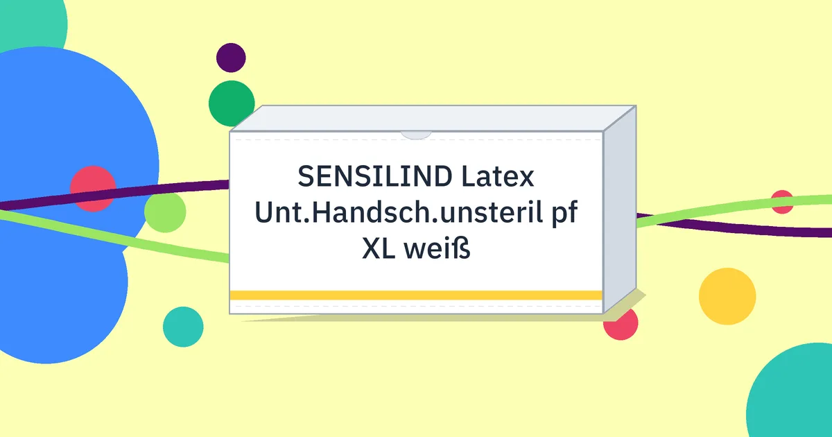 Symbolbild: Packung mit der Aufschrift SENSILIND Latex Unt.Handsch.unsteril pf XL weiß (PZN 14353742) – Verfügbarkeit und Bezug in Apotheken in Frankfurt am Main