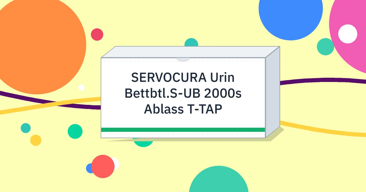 Symbolbild: Packung mit der Aufschrift SERVOCURA Urin Bettbtl.S-UB 2000s Ablass T-TAP (PZN 05491592) – Verfügbarkeit und Bezug in Apotheken in Frankfurt am Main