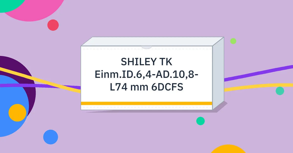Symbolbild: Packung mit der Aufschrift SHILEY TK Einm.ID.6,4-AD.10,8-L74 mm 6DCFS (PZN 04110174) – Verfügbarkeit und Bezug in Apotheken in Frankfurt am Main