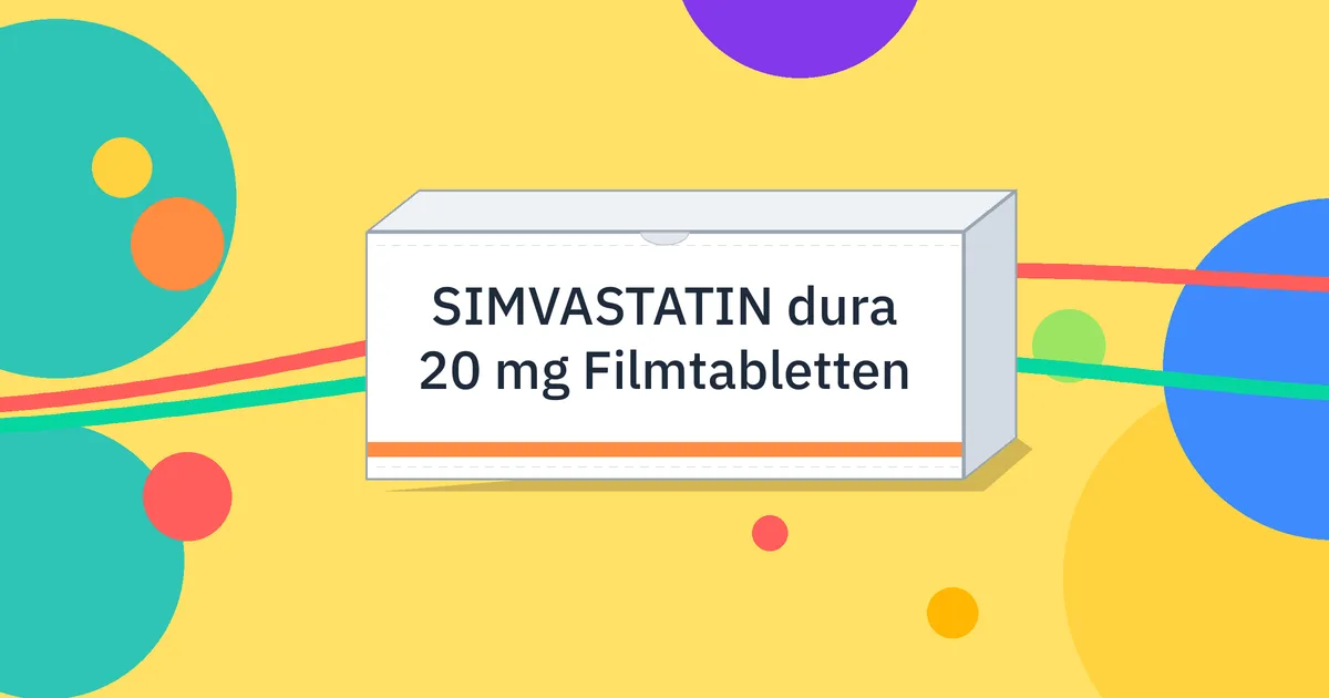 Symbolbild: Packung mit der Aufschrift SIMVASTATIN dura 20 mg Filmtabletten (PZN 03271449) – Verfügbarkeit und Bezug in Apotheken in Frankfurt am Main