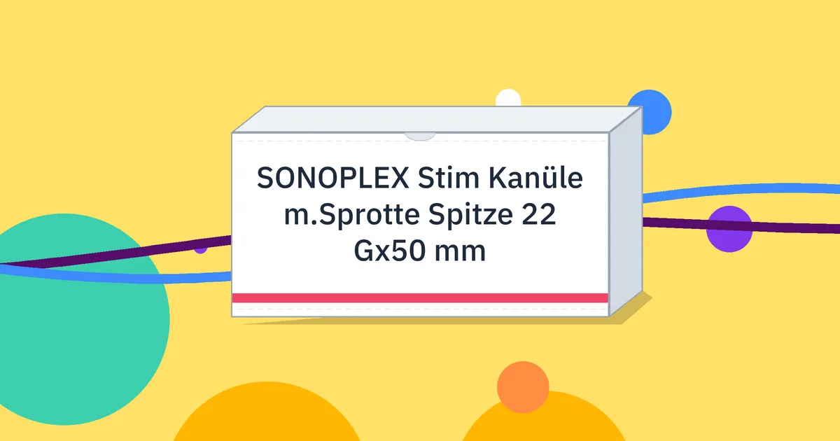 Symbolbild: Packung mit der Aufschrift SONOPLEX Stim Kanüle m.Sprotte Spitze 22 Gx50 mm (PZN 03943920) – Verfügbarkeit und Bezug in Apotheken in Frankfurt am Main