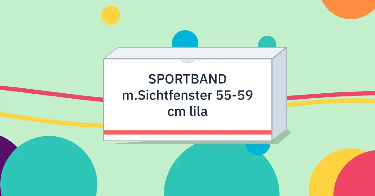 Symbolbild: Packung mit der Aufschrift SPORTBAND m.Sichtfenster 55-59 cm lila (PZN 12904497) – Verfügbarkeit und Bezug in Apotheken in Frankfurt am Main