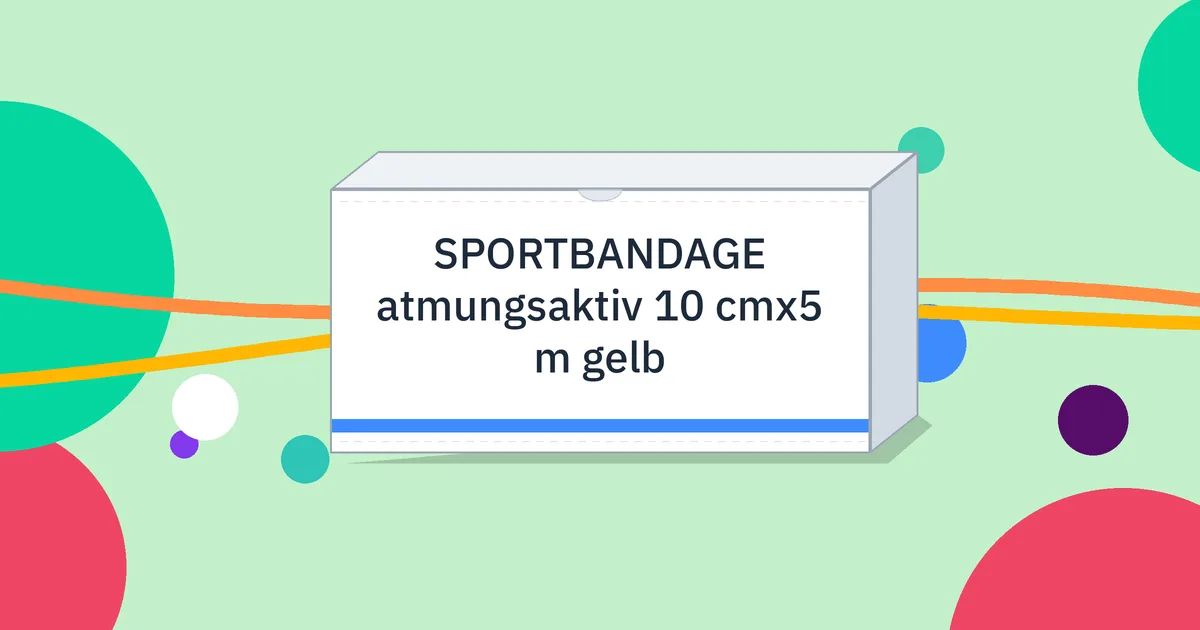Symbolbild: Packung mit der Aufschrift SPORTBANDAGE atmungsaktiv 10 cmx5 m gelb (PZN 10404655) – Verfügbarkeit und Bezug in Apotheken in Frankfurt am Main