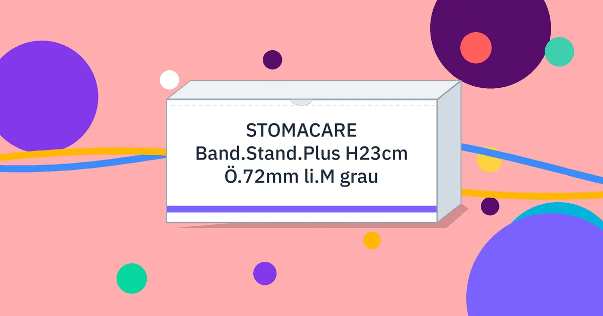 Symbolbild: Packung mit der Aufschrift STOMACARE Band.Stand.Plus H23cm Ö.72mm li.M grau (PZN 16750967) – Verfügbarkeit und Bezug in Apotheken in Frankfurt am Main