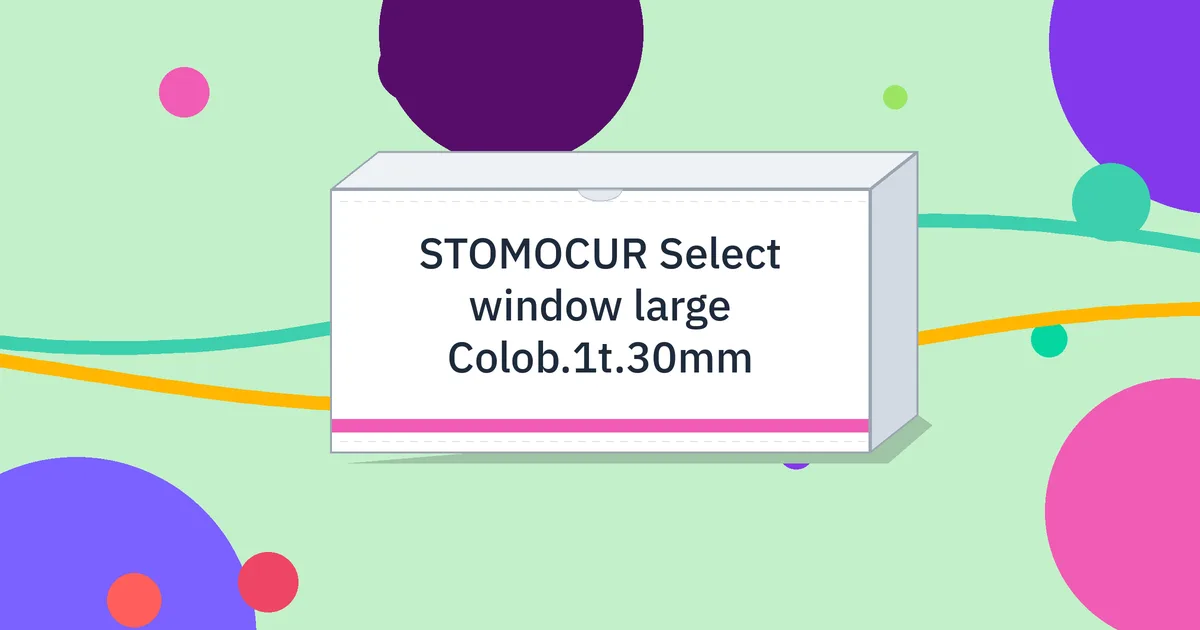 Symbolbild: Packung mit der Aufschrift STOMOCUR Select window large Colob.1t.30mm (PZN 10557910) – Verfügbarkeit und Bezug in Apotheken in Frankfurt am Main