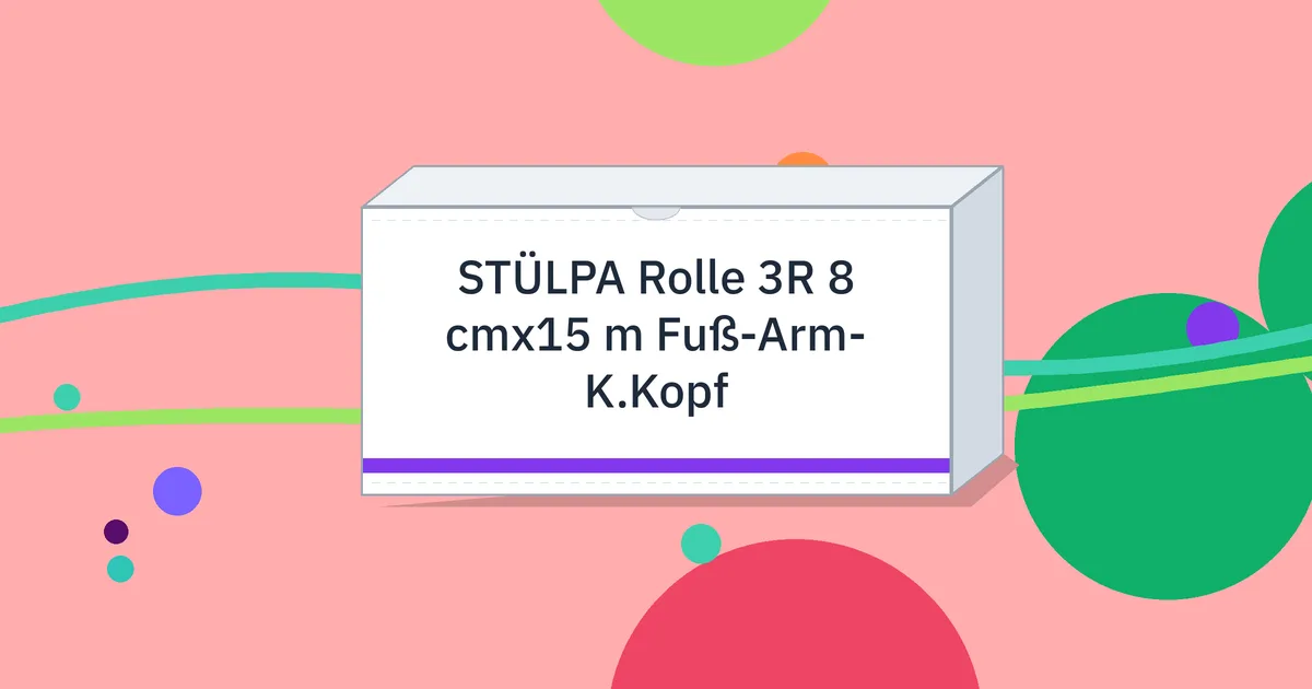 Symbolbild: Packung mit der Aufschrift STÜLPA Rolle 3R 8 cmx15 m Fuß-Arm-K.Kopf (PZN 15824741) – Verfügbarkeit und Bezug in Apotheken in Frankfurt am Main