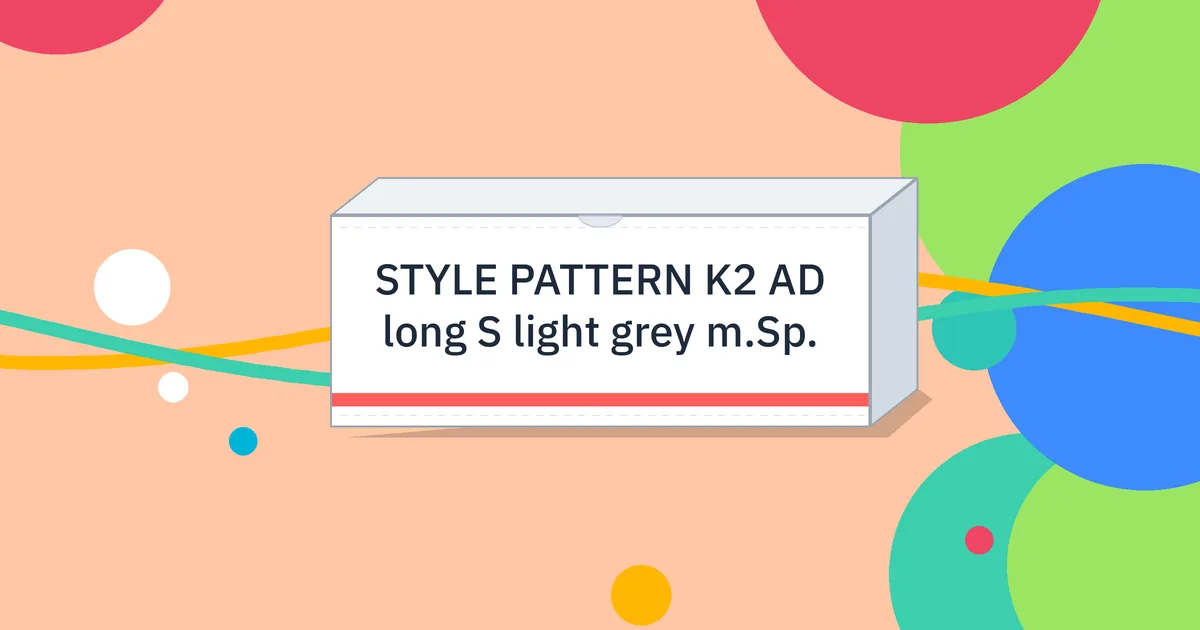 Symbolbild: Packung mit der Aufschrift STYLE PATTERN K2 AD long S light grey m.Sp. (PZN 19694933) – Verfügbarkeit und Bezug in Apotheken in Frankfurt am Main